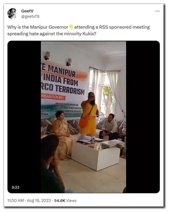 Video Of Hindu Sena Member Peddled As Manipur Governor At RSS Backed ...