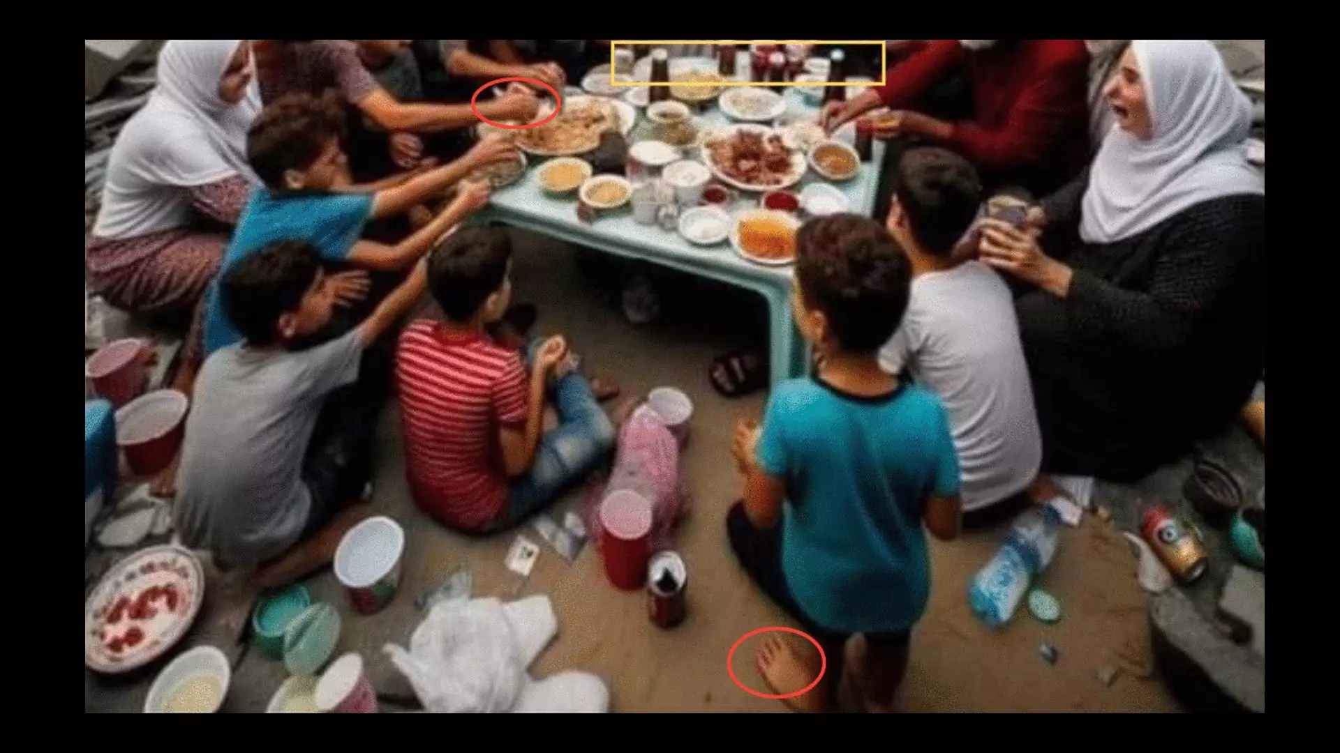 AI Generated Image Shared As Gazans Eating Together Amid Rubble | BOOM