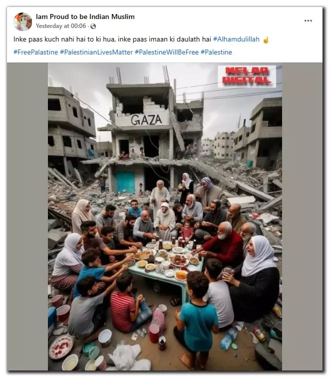 AI Generated Image Shared As Gazans Eating Together Amid Rubble | BOOM